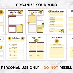 Printable Self Care Planner, Sunflower Self Care Journal, Wellness ...