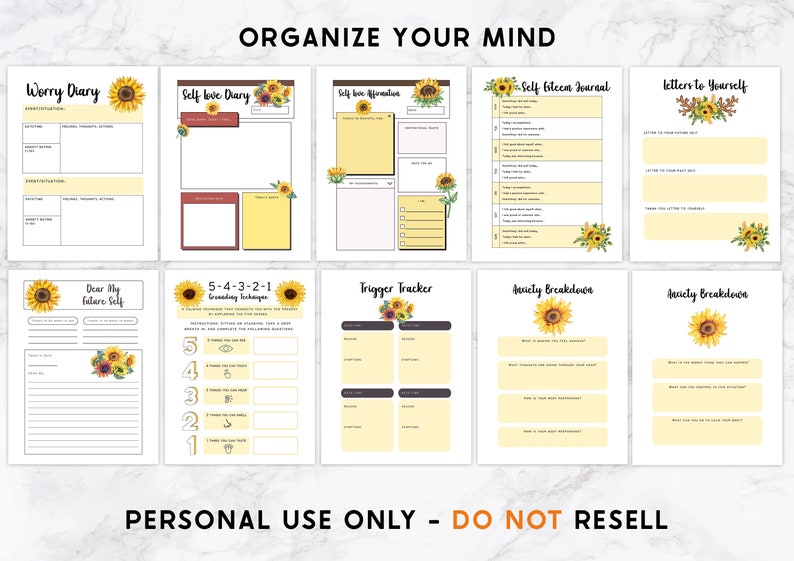 Printable Self Care Planner Sunflower Self Care Journal - Etsy