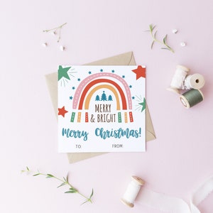 Editable Christmas Gift Tag Printable Holiday Rainbow Favor - Etsy