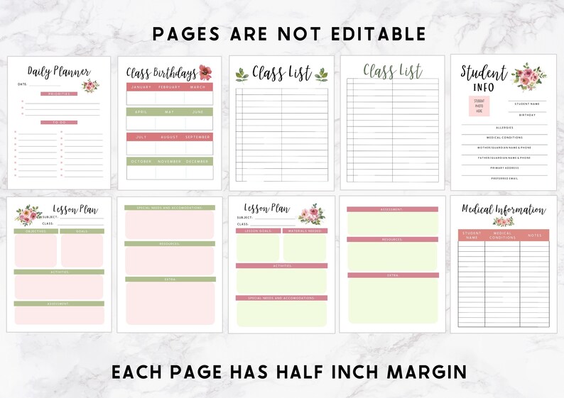 Printable Teacher Planner Pink Flower Theme Ultimate Teacher - Etsy