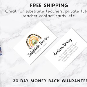 Substitute Teacher Business Cards, Open House Contact Cards, Private ...