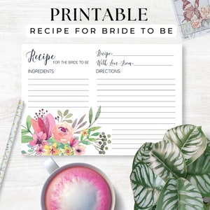 Recipe Card for Bride to Be Printable Bridal Shower Activity - Etsy