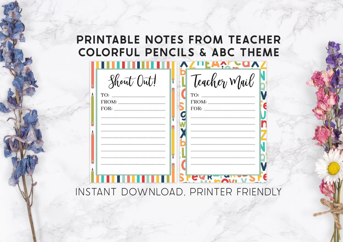 Printable Teacher Mail Colorful Notes From Teacher School - Etsy