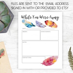 Printable Substitute Teacher Note, While You Were Away Message, Boho ...