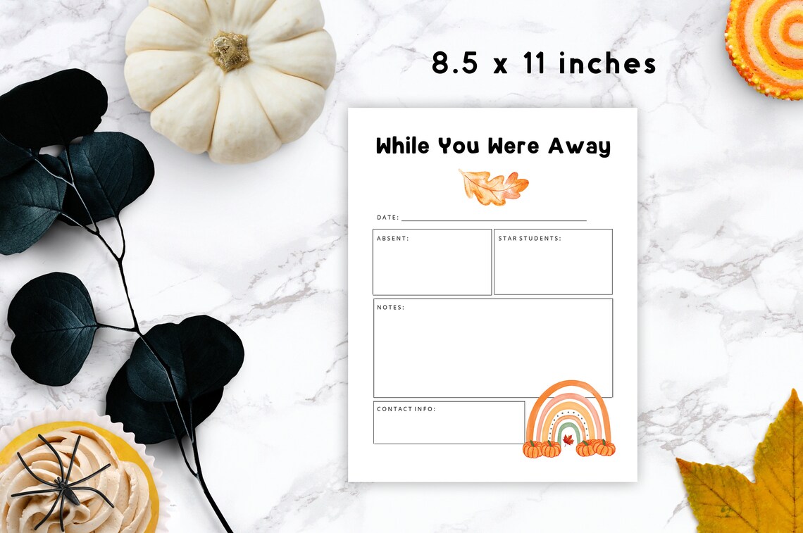 Printable Substitute Teacher Note Fall While You Were Away - Etsy
