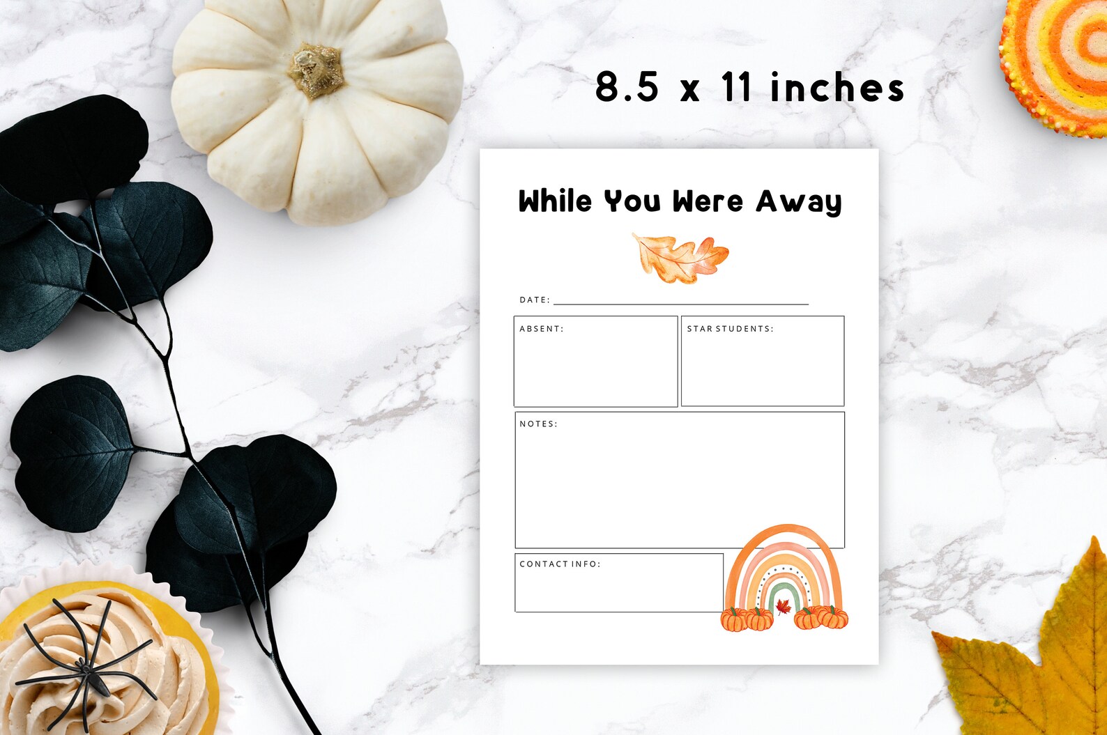 Printable Substitute Teacher Note Fall While You Were Away - Etsy