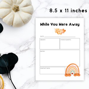 Printable Substitute Teacher Note, Fall While You Were Away Note ...