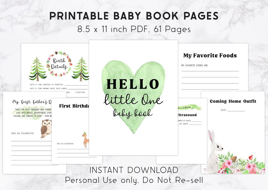 Printable Baby Book, Baby Book Pages, Baby Memory Book, Baby Milestone ...