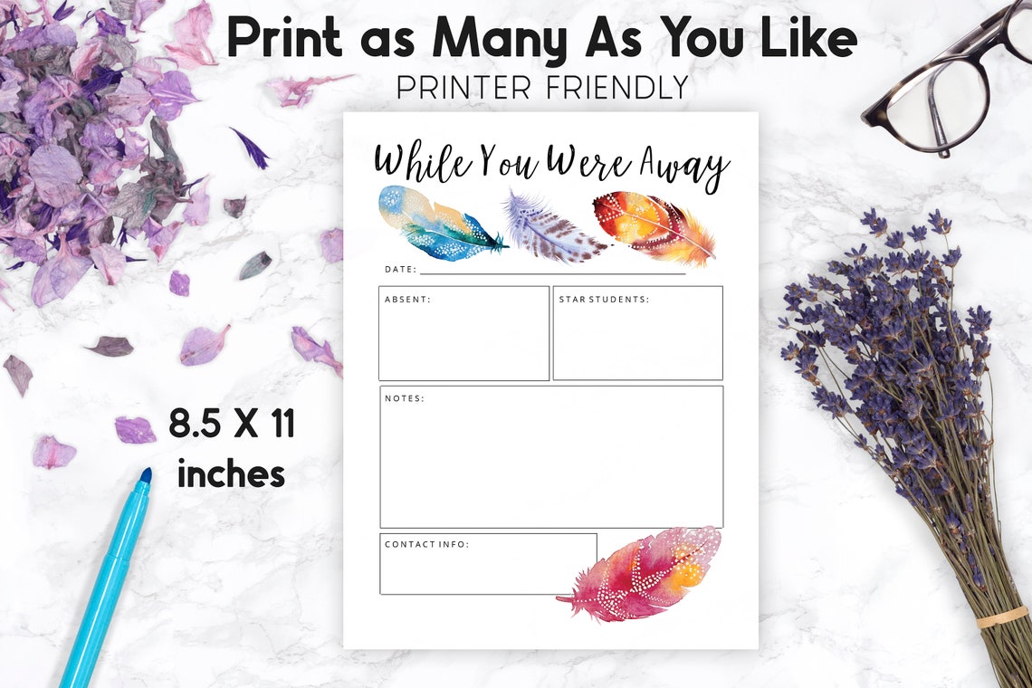 Printable Substitute Teacher Note While You Were Away - Etsy