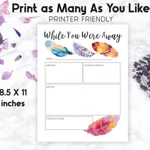 Printable Substitute Teacher Note, While You Were Away Message, Boho ...