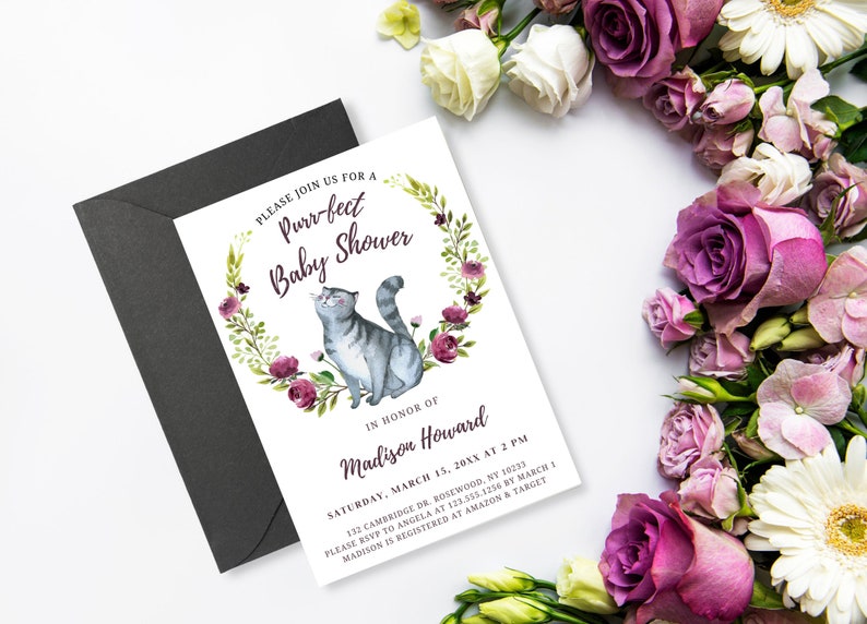 Cat Baby Shower Invitation, Editable Purr-fect Baby Shower Template ...
