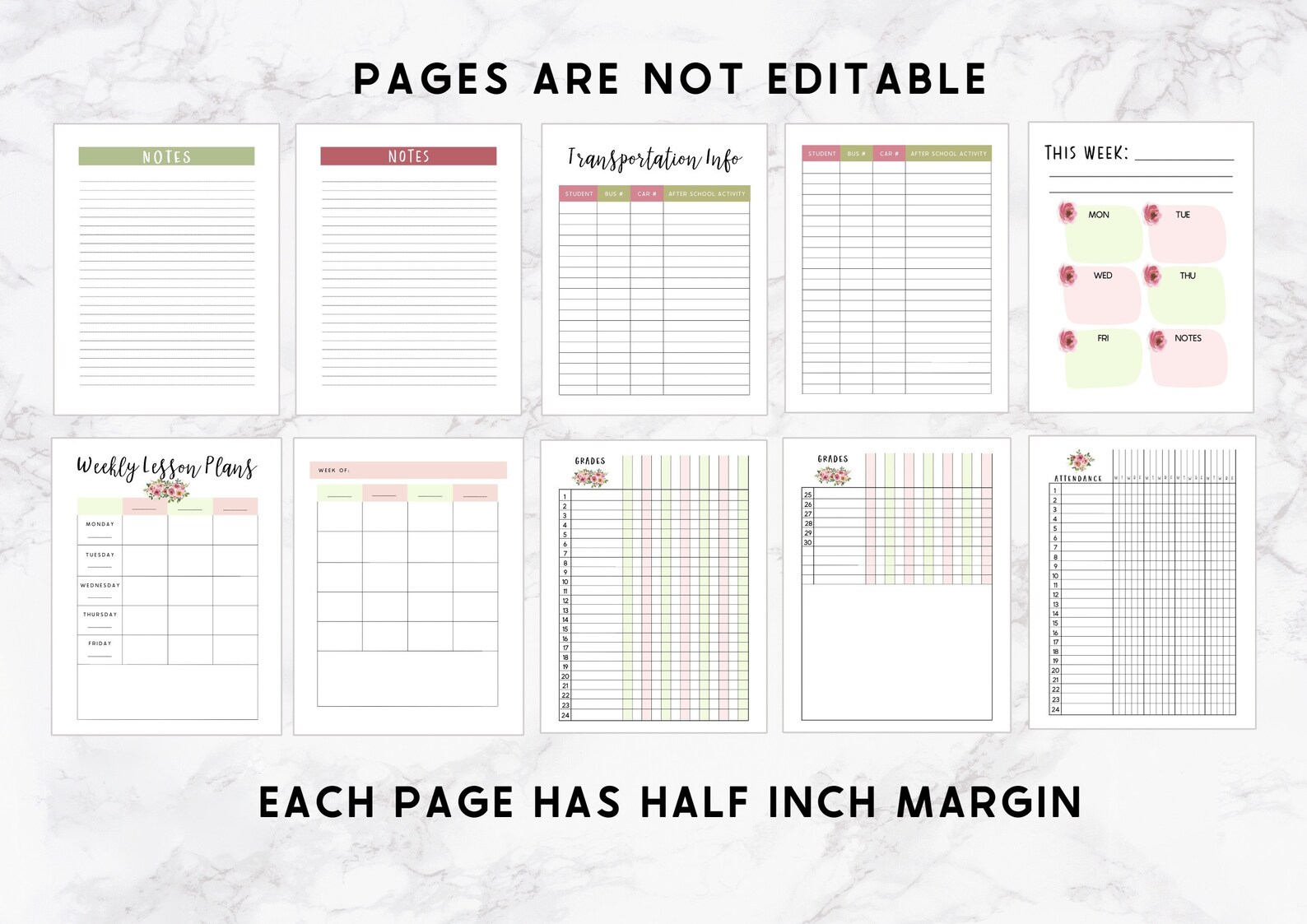 Printable Teacher Planner Pink Flower Theme Ultimate Teacher - Etsy