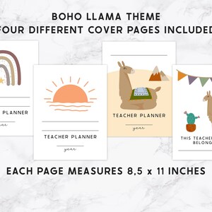 Huge Printable Teacher Planner, Boho Llama Theme Binder Planner, Back ...