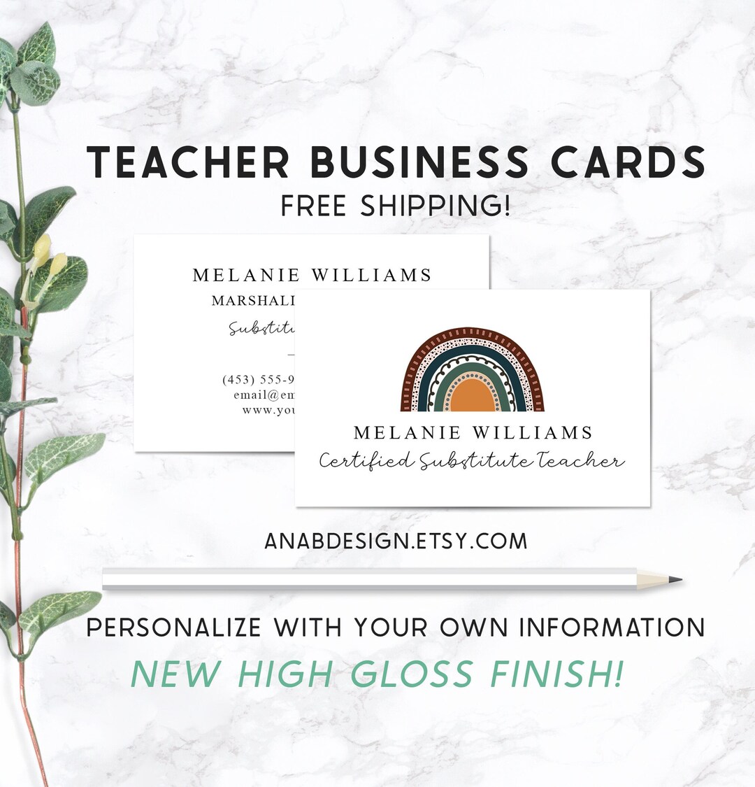 Substitute Teacher Business Cards Back to School Teacher - Etsy