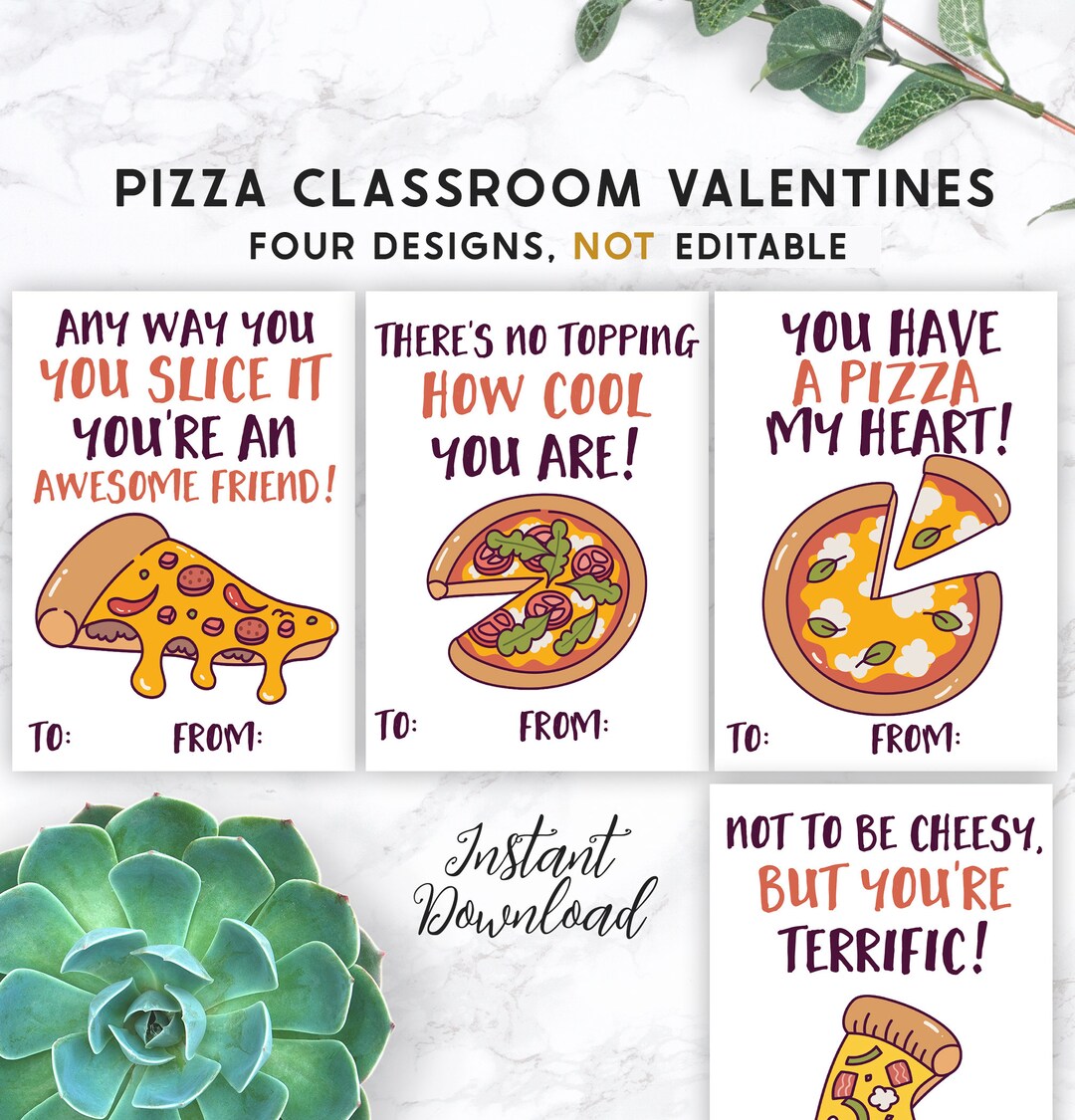Printable Pizza Valentine Cards for Classroom, Funny School Treat Bag ...