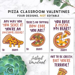 Printable Pizza Valentine Cards for Classroom, Funny School Treat Bag ...