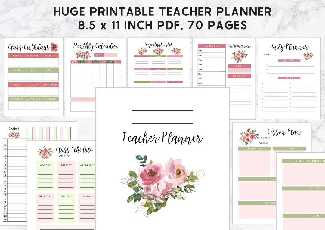 Printable Teacher Planner, Pink Flower Theme Ultimate Teacher Binder ...