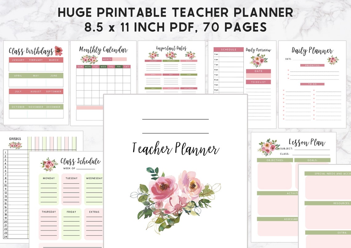 Printable Teacher Planner Pink Flower Theme Ultimate Teacher - Etsy