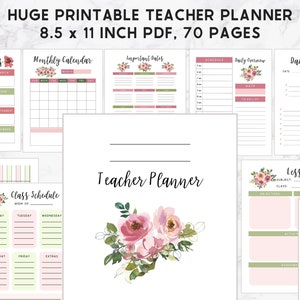 Printable Teacher Planner, Pink Flower Theme Ultimate Teacher Binder ...