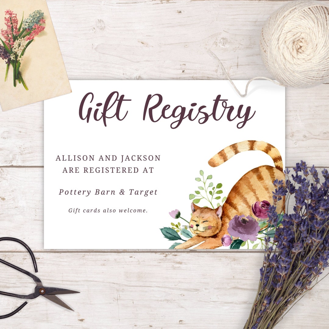 Editable Gift Registry Insert Card Template, Cat Theme Gift Registry ...