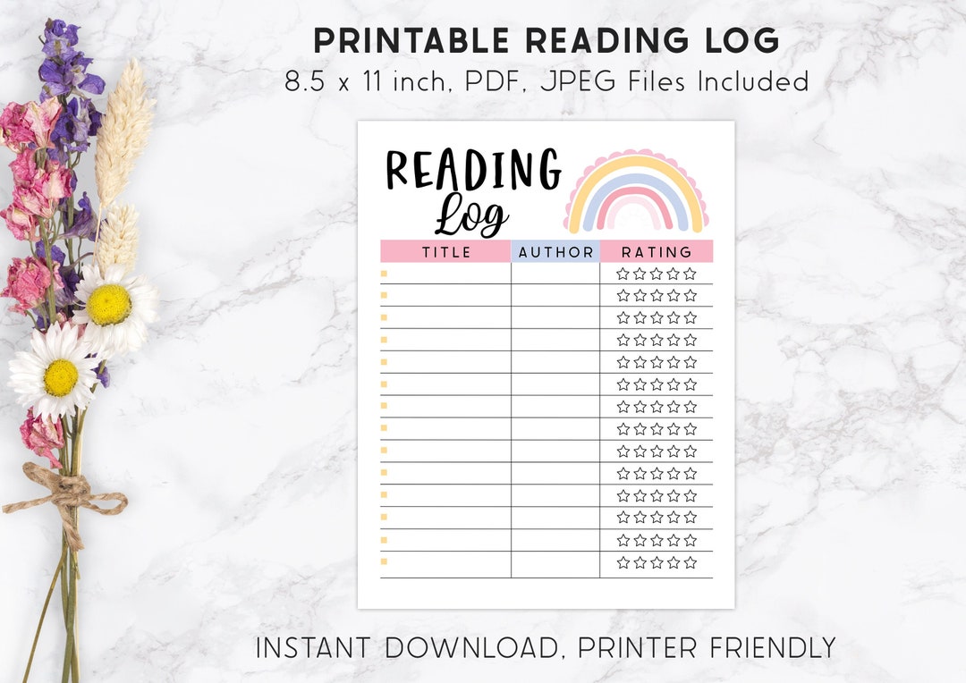 Printable Reading Log, Rainbow Reading Tracker, Reading Journal, Book ...
