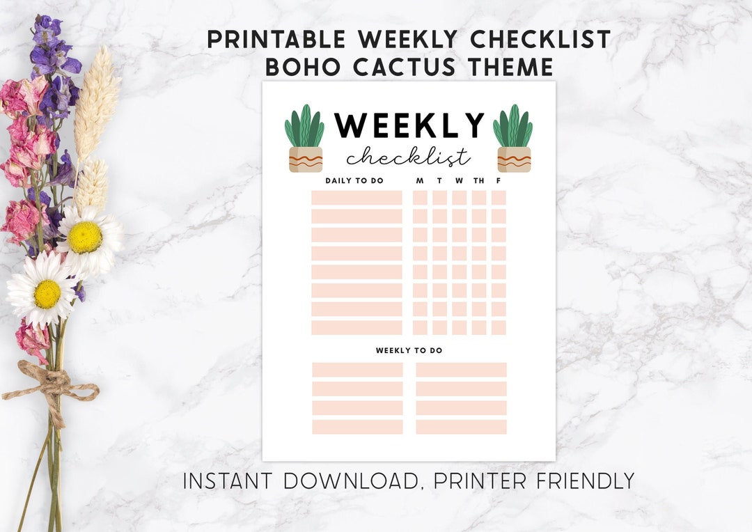 Printable Weekly Checklist for Teachers Students and Moms - Etsy