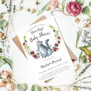 Cat Baby Shower Invitation, Editable Purr-fect Baby Shower Template ...