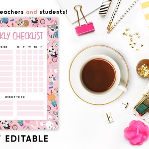Printable Weekly Checklist, Mom Weekly to Do List, Pink Student Teacher ...