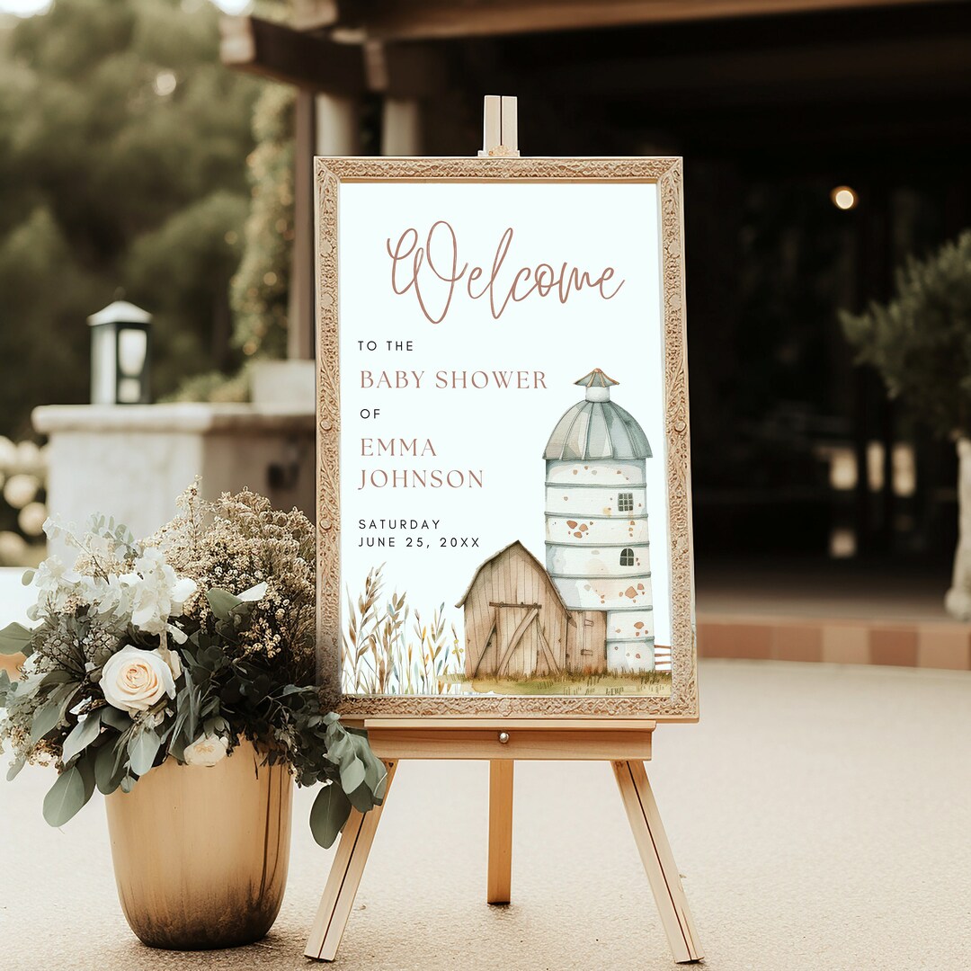 Baby Shower Welcome Sign, Editable Farm Silo Welcome Poster, Gender ...