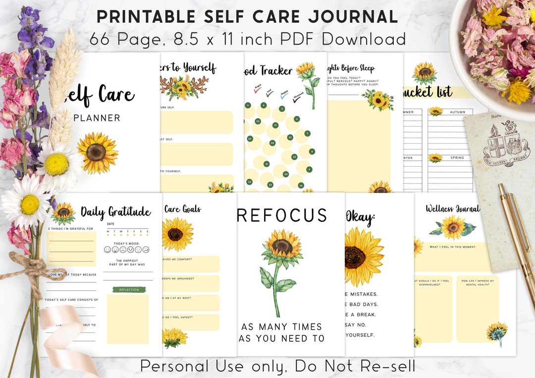 Printable Self Care Planner Sunflower Self Care Journal - Etsy