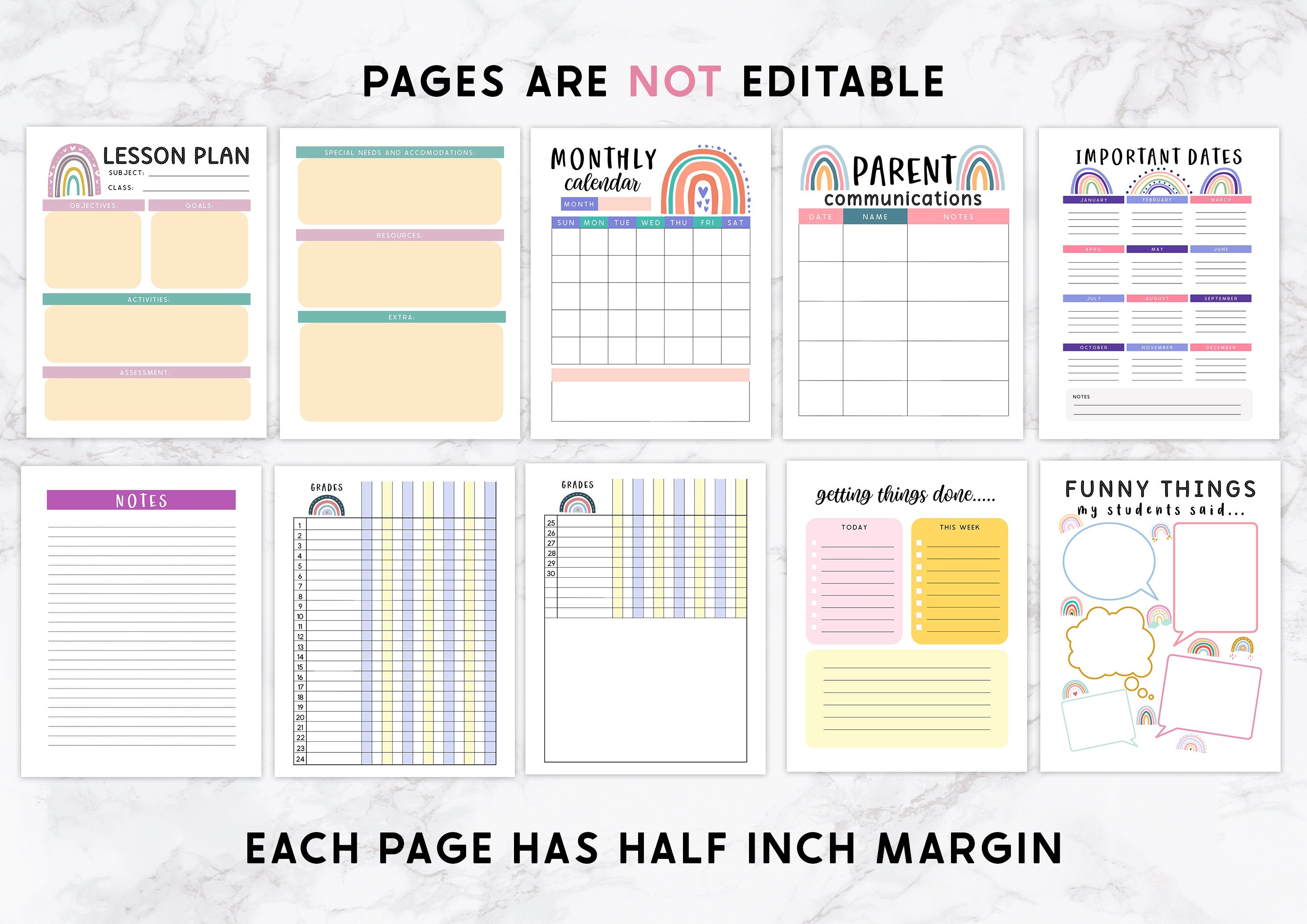 Printable Teacher Planner Rainbow Theme Ultimate Teacher - Etsy Australia