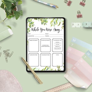 Editable Substitute Teacher Note, Greenery While You Were Away Letter ...