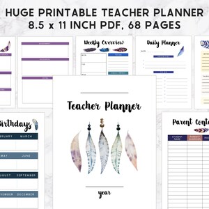Printable Teacher Planner, Boho Feather Ultimate Teacher Binder, Back ...