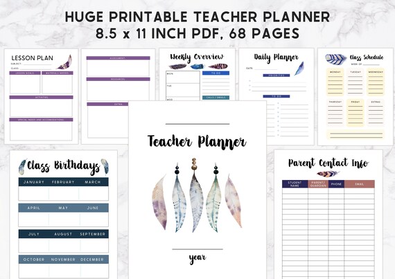 Printable Teacher Planner Boho Feather Ultimate Teacher - Etsy