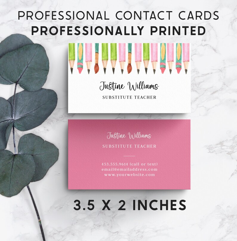 Substitute Teacher Business Cards Open House Contact Cards - Etsy