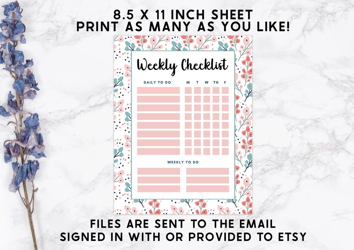 Printable to Do List Floral Weekly Checklist Back to School | Etsy