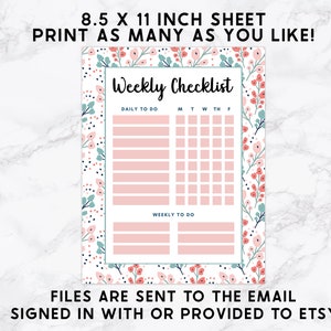 Printable to Do List, Floral Weekly Checklist, Back to School Planner ...