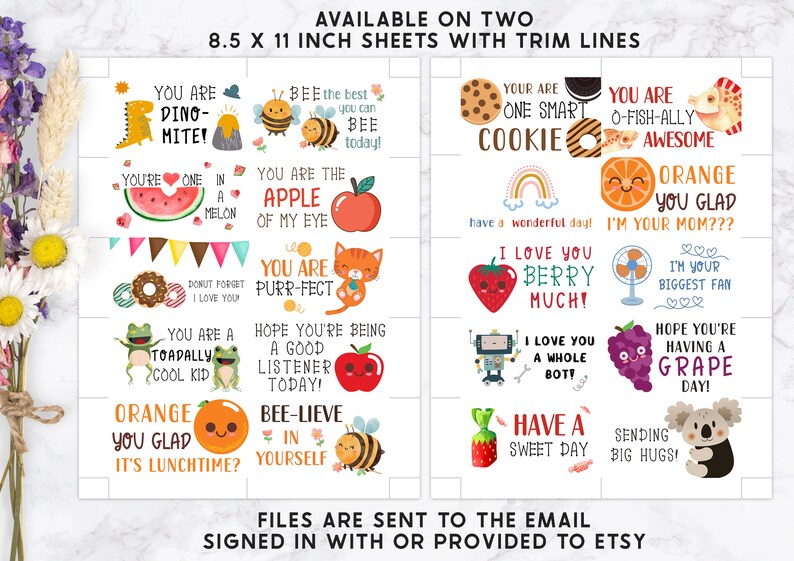 Printable Lunchbox Notes for Kids Elementary School Notes - Etsy