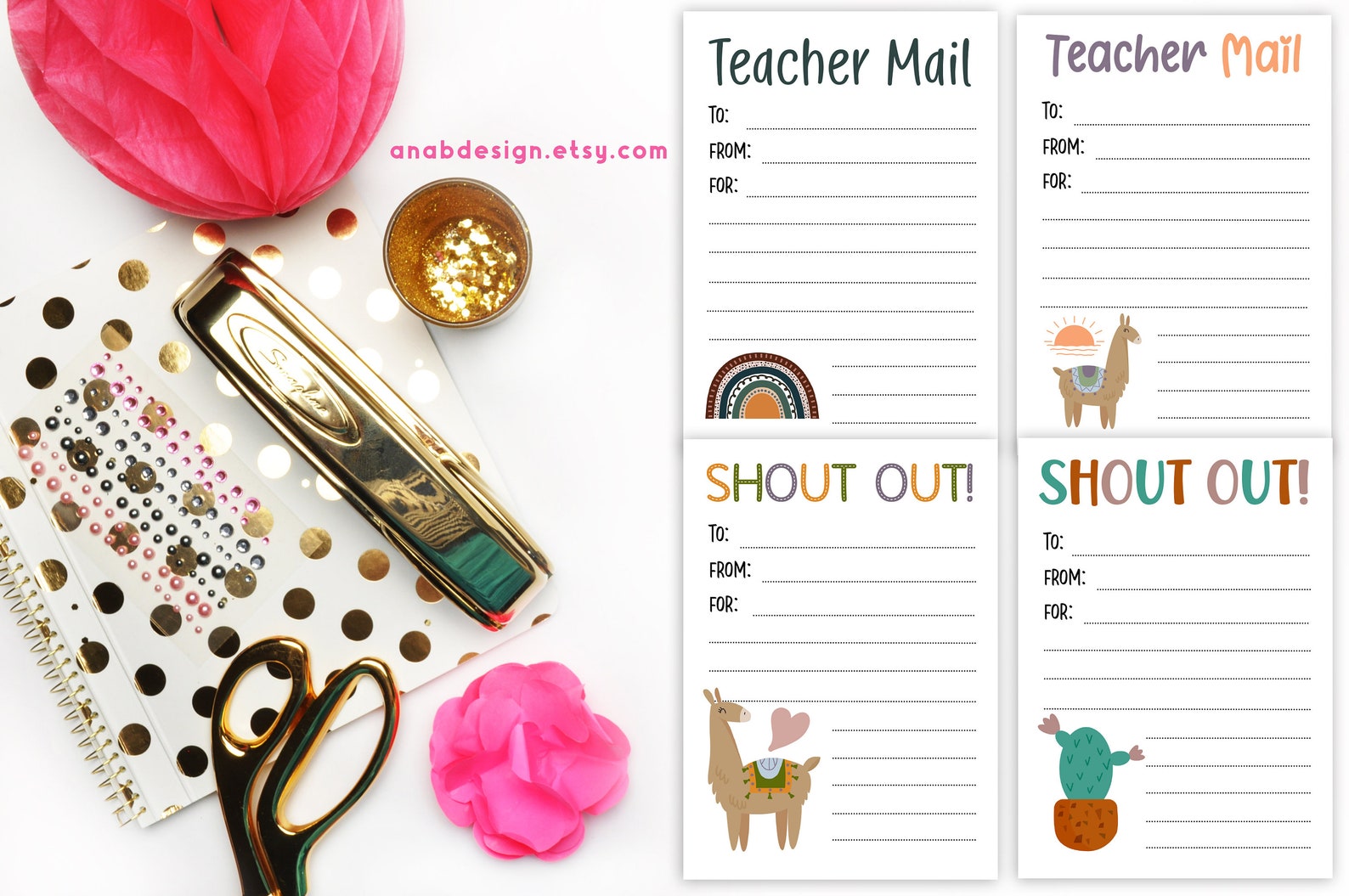 Printable Notes From Teacher Cards Boho Llama Reward Cards - Etsy