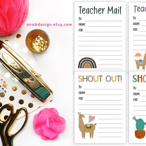 Printable Notes From Teacher Cards, Boho Llama Reward Cards, Rainbow ...