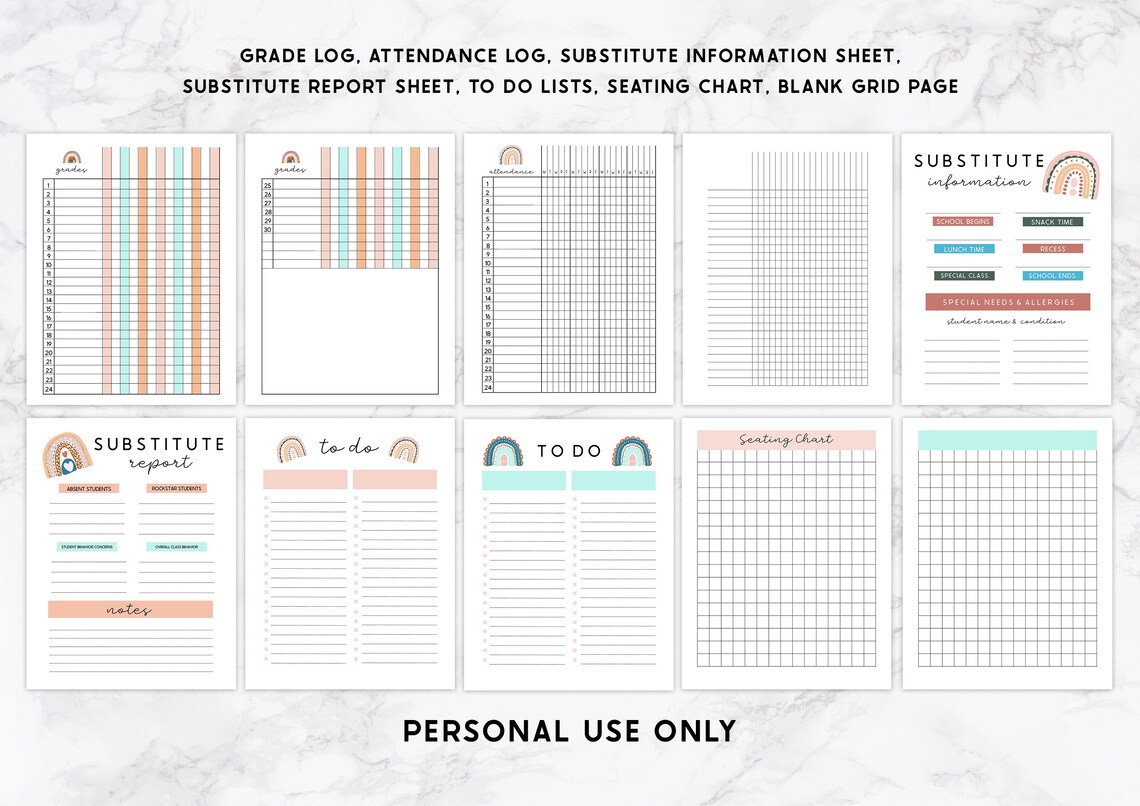 Big Teacher Planner Boho Theme Binder Planner Rainbow - Etsy