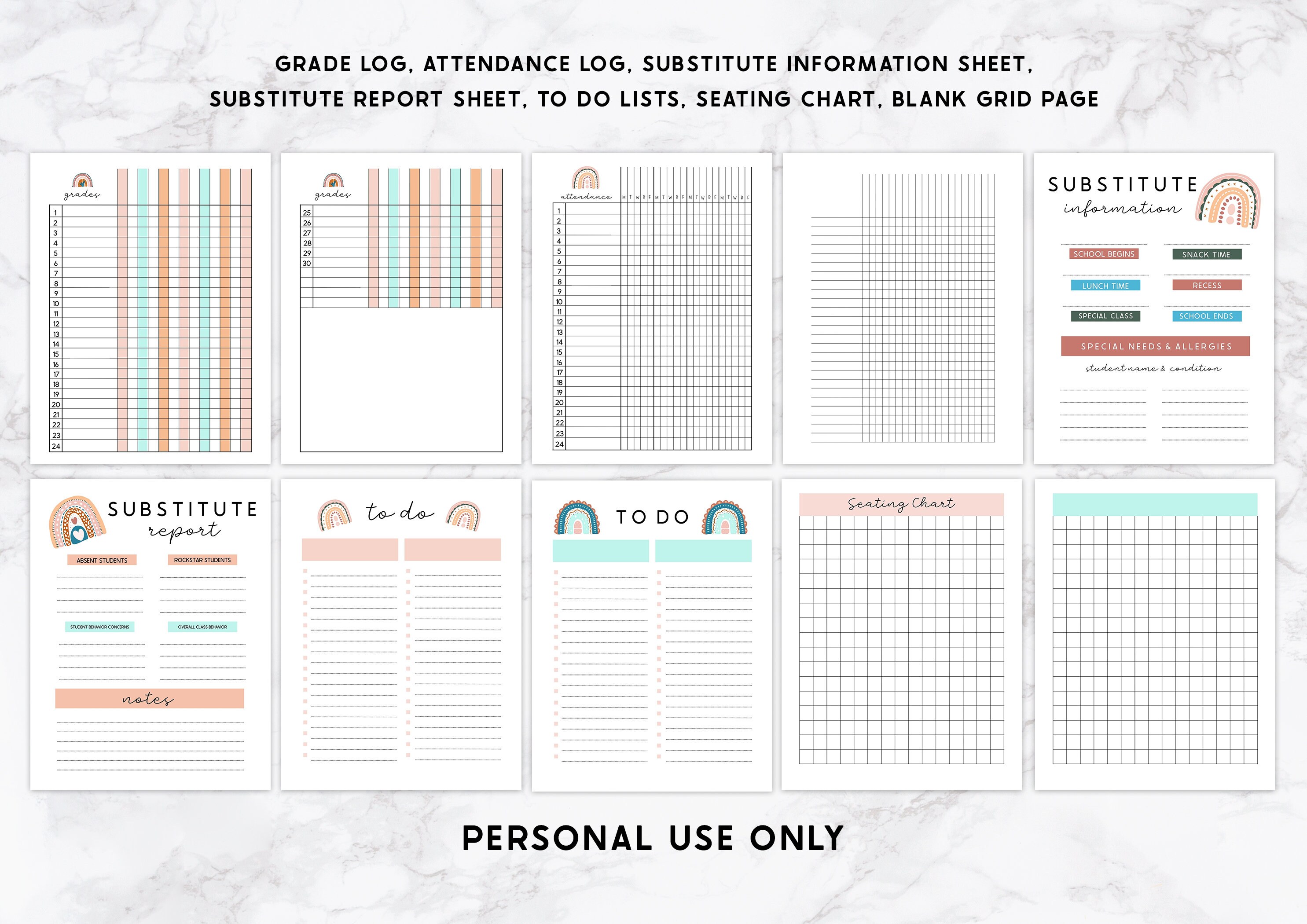 Big Teacher Planner Boho Theme Binder Planner Rainbow - Etsy