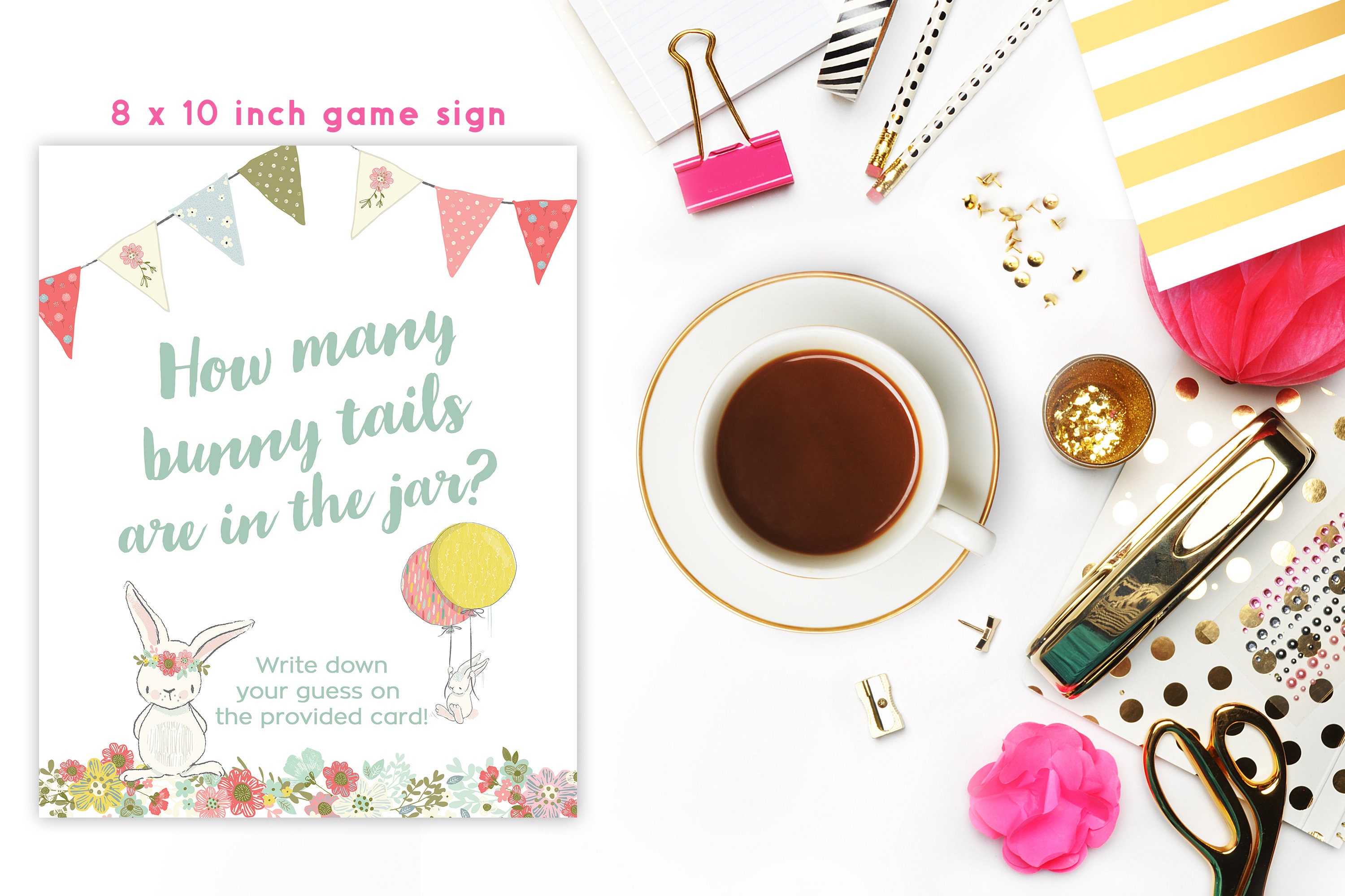 Printable Bunny Baby Shower Game, How Many Bunny Tails Are in the Jar ...