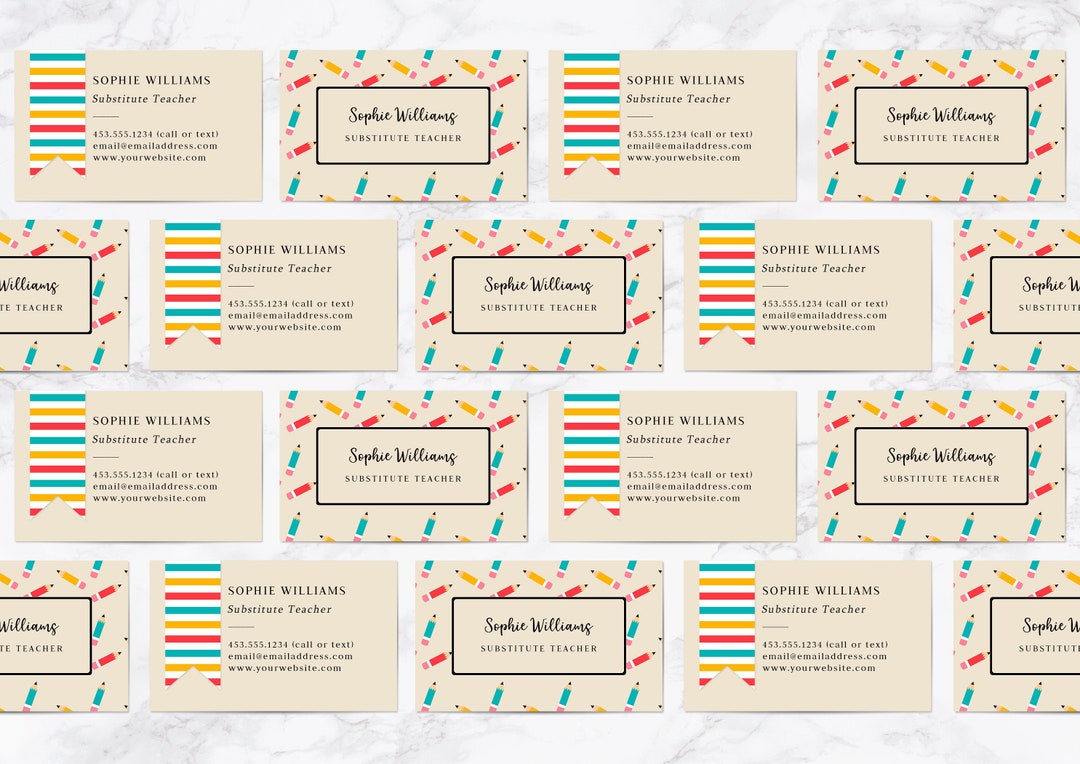 Substitute Teacher Busines Cards, Open House Contact Cards, Back to ...