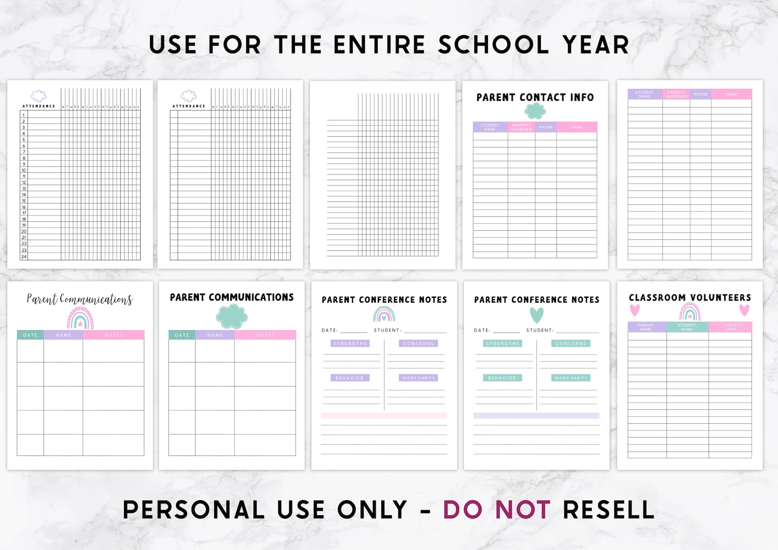 Printable Teacher Planner Pastel Rainbow Teacher Binder Big - Etsy