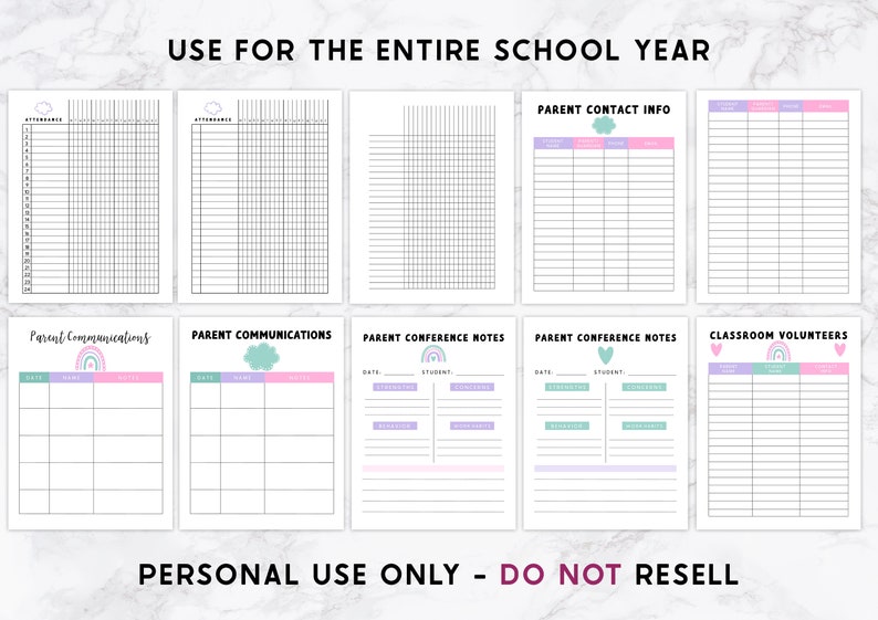 Printable Teacher Planner Pastel Rainbow Teacher Binder Big - Etsy