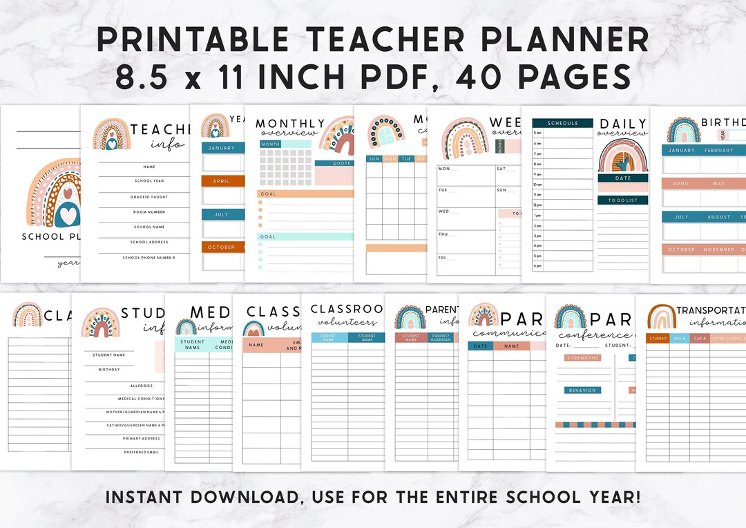 Big Teacher Planner, Boho Theme Binder Planner, Rainbow Classroom ...