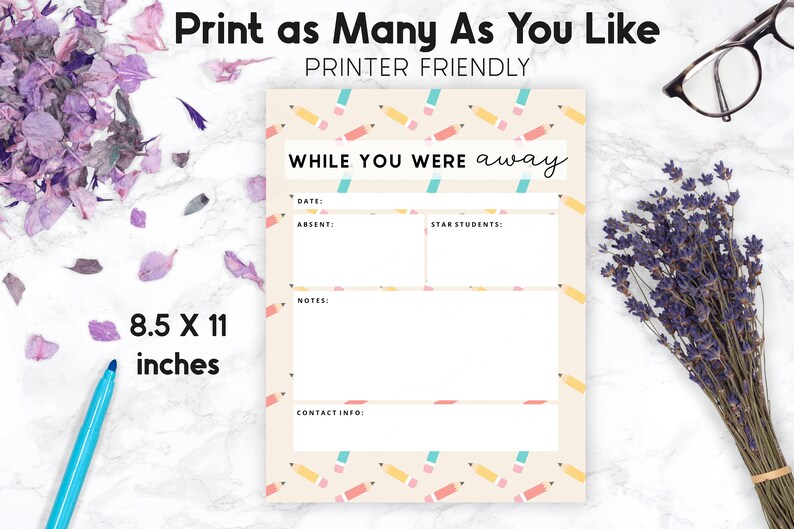 Printable Substitute Teacher Note While You Were Away Note - Etsy