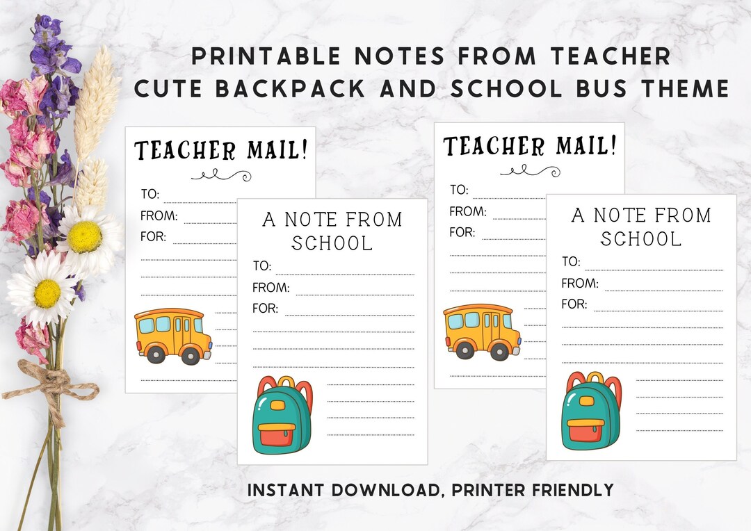 Printable Notes From Teacher Cards, Back to School Reward Cards, School ...