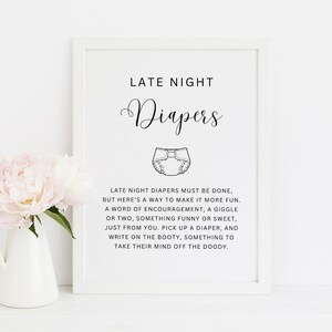 Late Night Diapers Baby Shower Activity Sign, Minimal Table Sign Decor ...